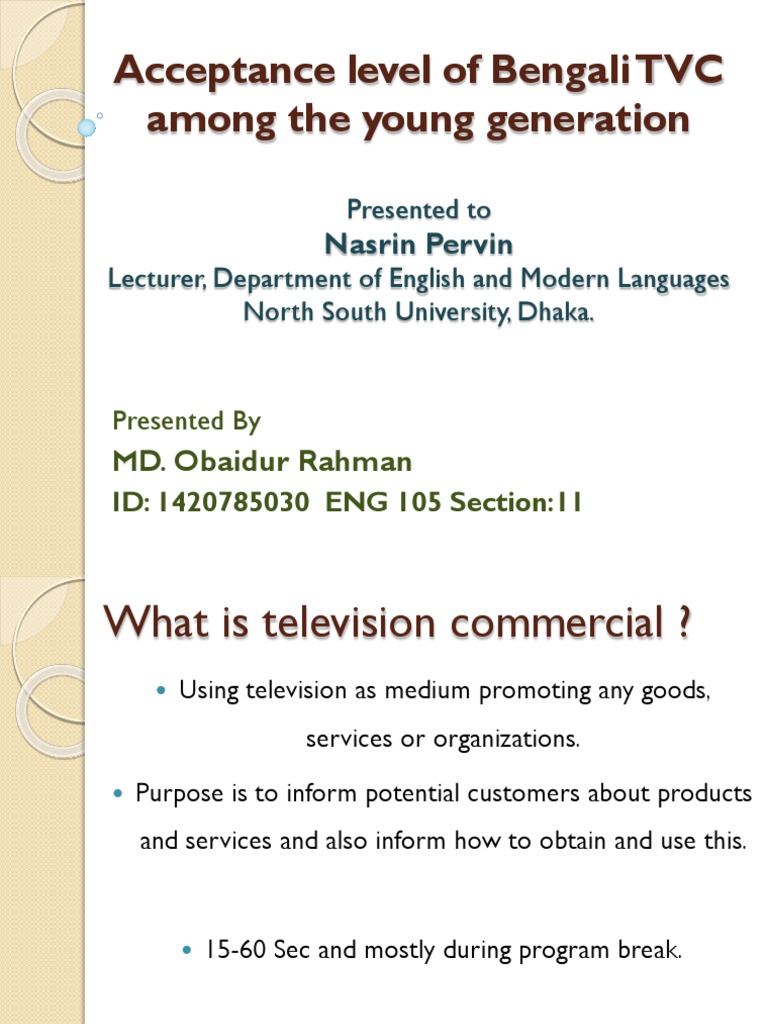 Acceptance Level of Bengali TVC Among The Young Generation | PDF | Advertising | Data Analysis