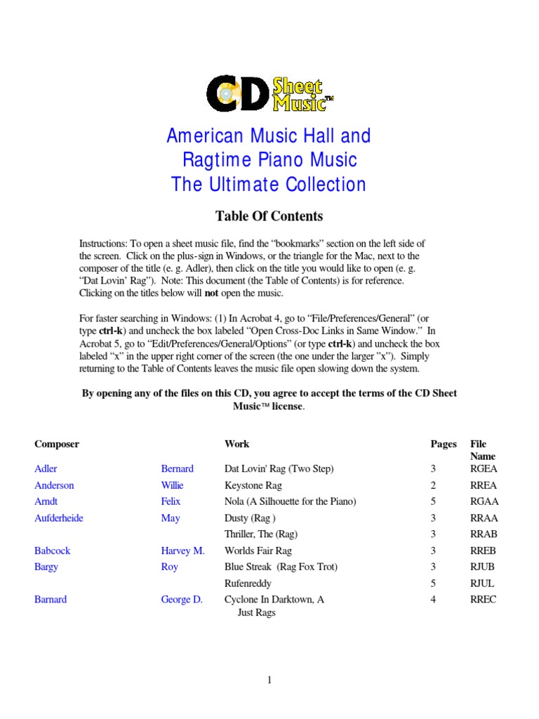 Toc PDF | PDF | Ragtime | Scott Joplin