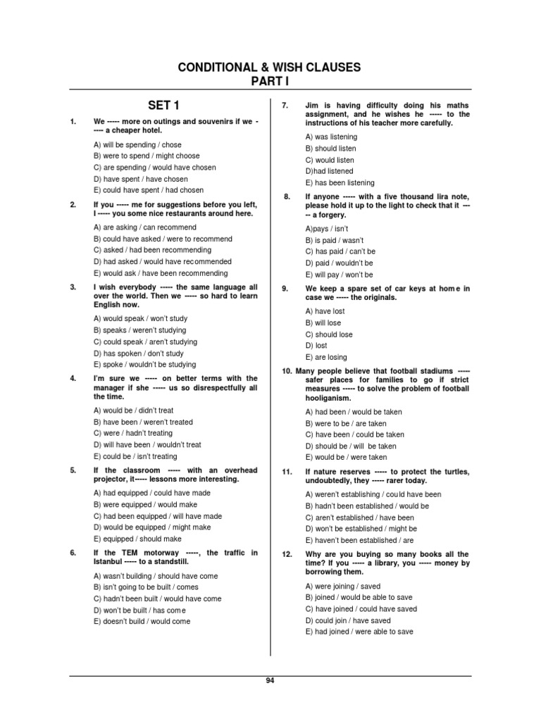 Conditional & Wish Clauses Set 1 | PDF | Nature