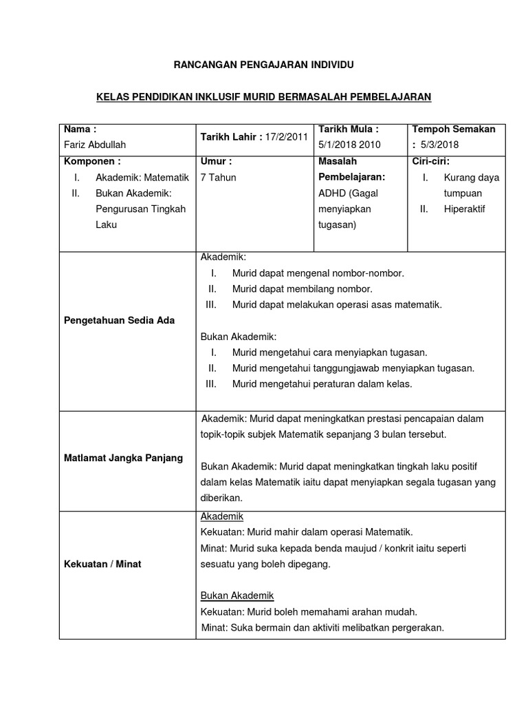 Rancangan Pendidikan Individu1 | PDF