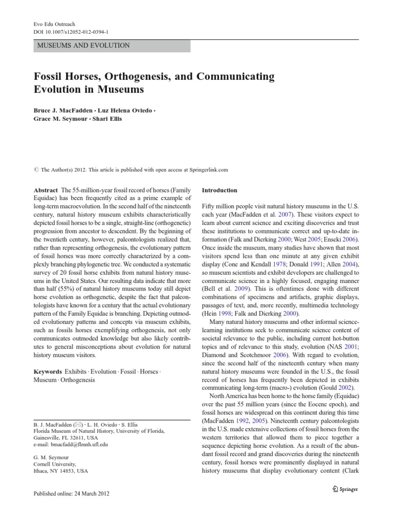 Fossil Horses, Orthogenesis, and Communicating Evolution in Museums ...