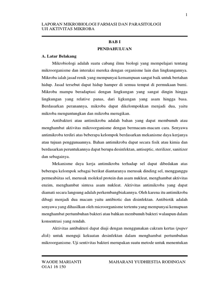 Uji Aktifitas Antibakteri Dilakukan Dengan Metode Difusi | PDF