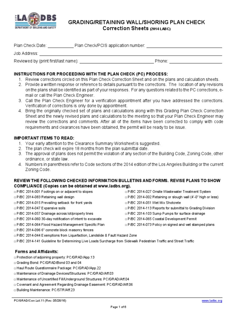 Plan Check Correction List PC Grad Corr11 2014 | Download Free PDF ...