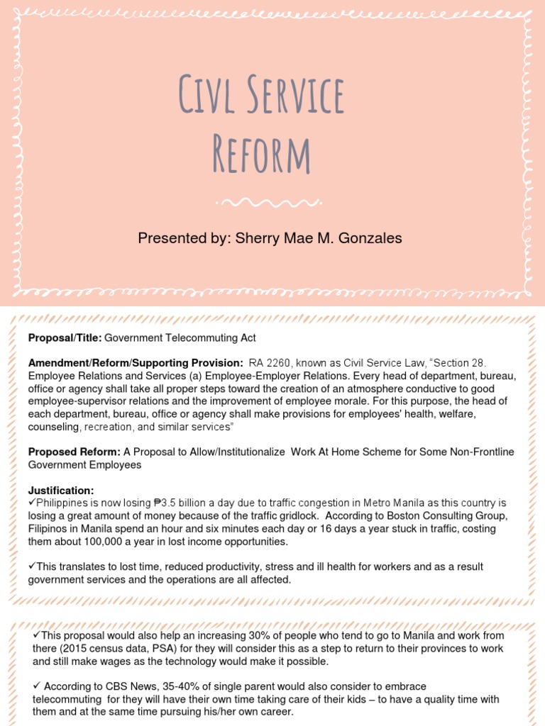 Civl Service Reform: Presented By: Sherry Mae M. Gonzales | PDF
