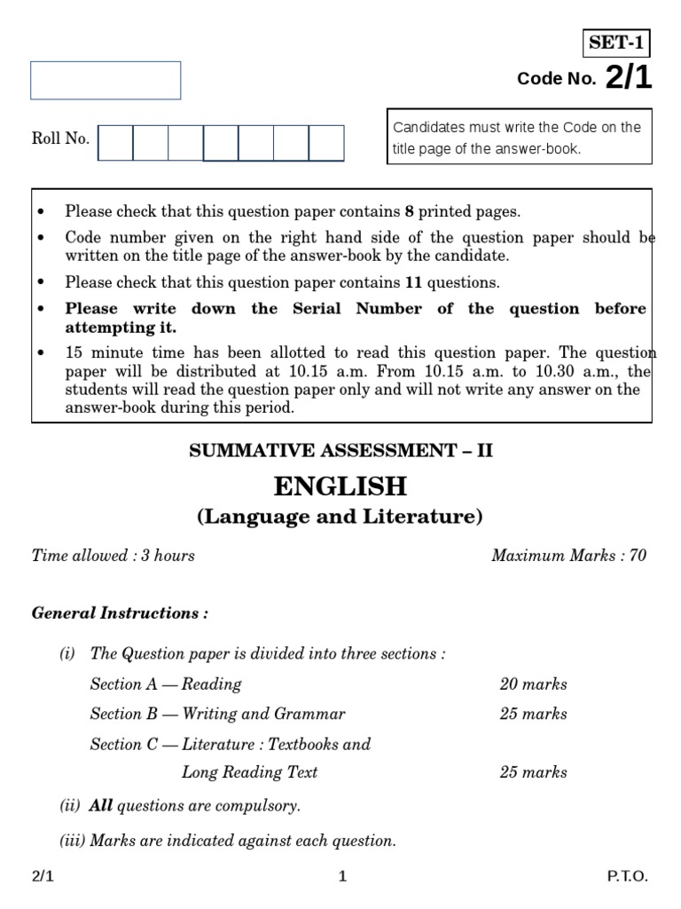 CBSE Class 10 English Previous Year Question Paper 2017 | PDF | Nature
