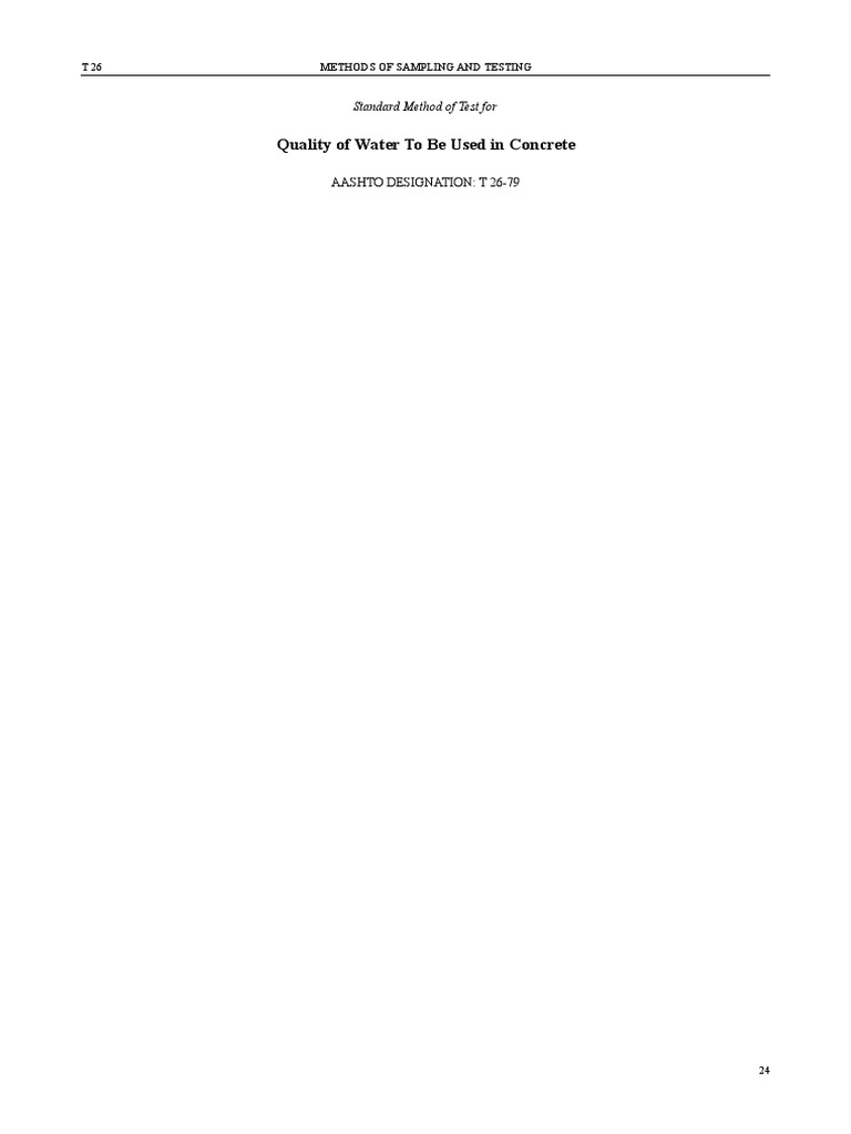 Quality of Water To Be Used in Concrete: Aashto Designation: T 26-79 ...