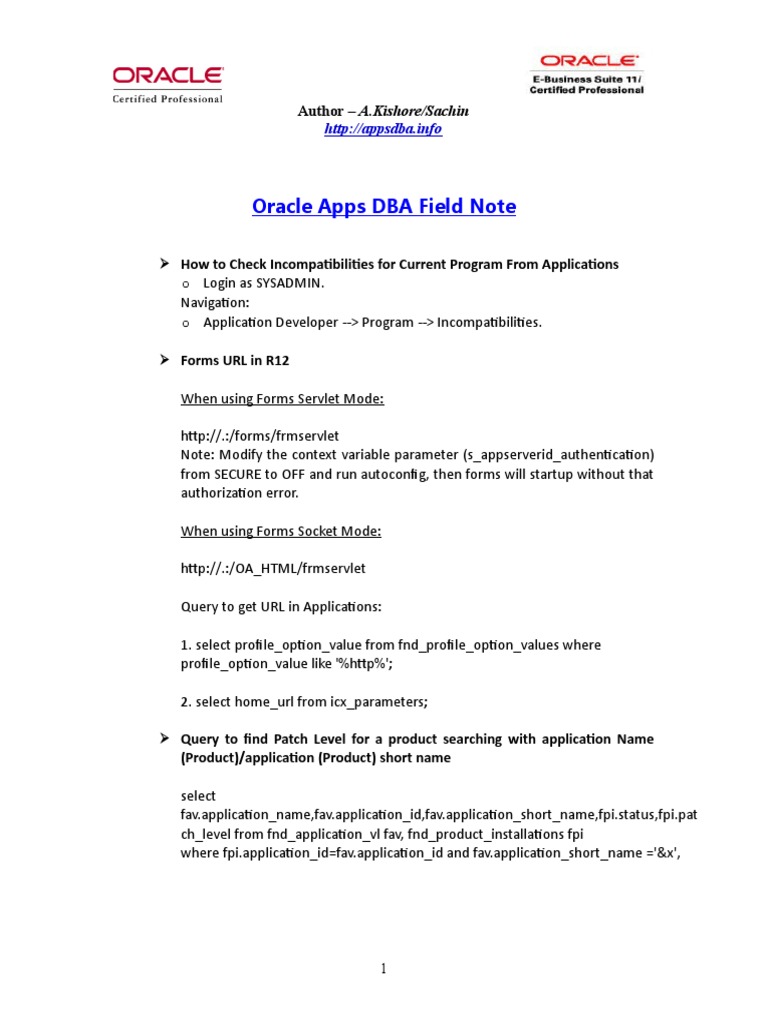 Oracle Apps DBA Notes | PDF | Oracle Database | Pl/Sql