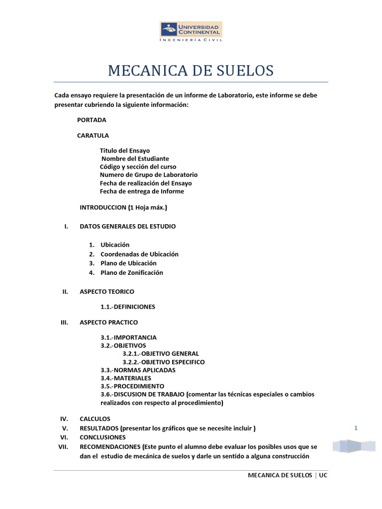 Modelo de Informe Mecanica de Suelos I | PDF