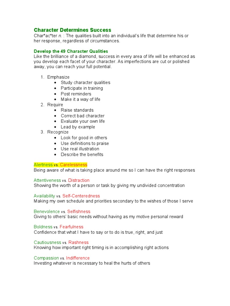 Character Determines Success | PDF | Motivation | Motivational