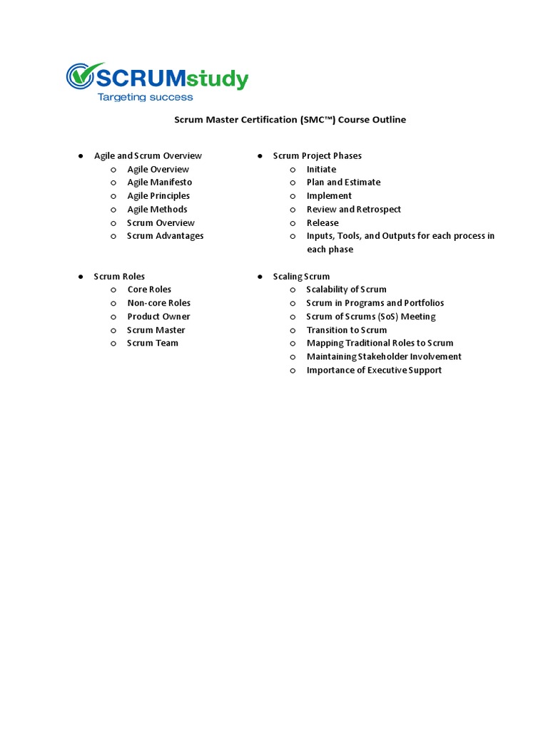 Scrum Master Certification (SMC™) Course Outline | PDF | Art