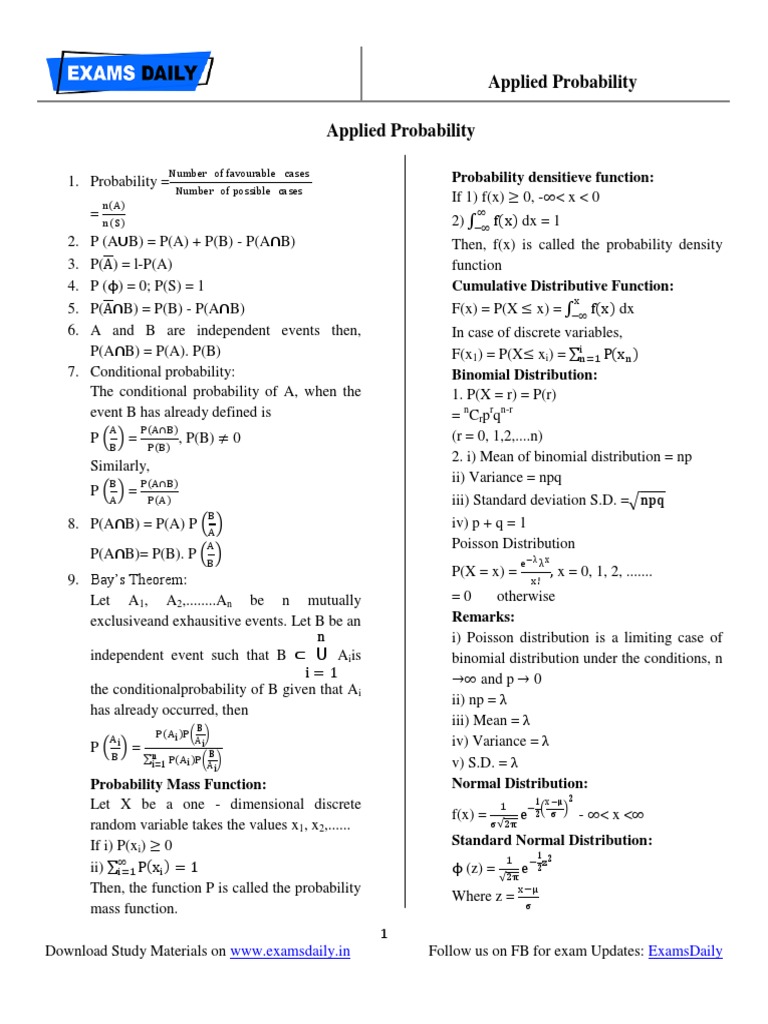 Applied Probability Notes | PDF | Normal Distribution | Probability ...