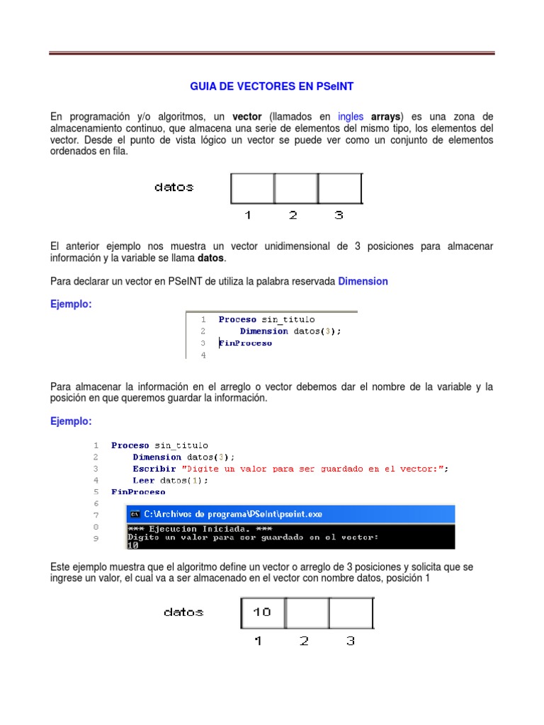Guia Pseint 2016 | PDF | Estructura de datos de matriz | Áreas de ...