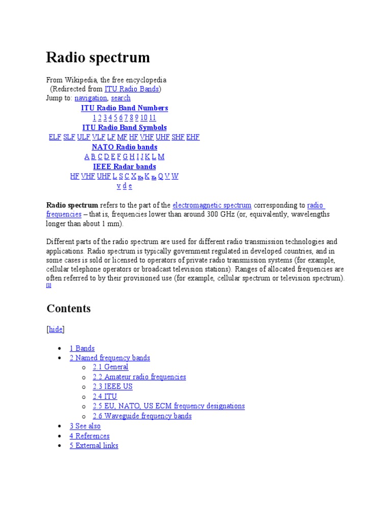 Radio Spectrum: ITU Radio Band Numbers ITU Radio Band Symbols NATO ...