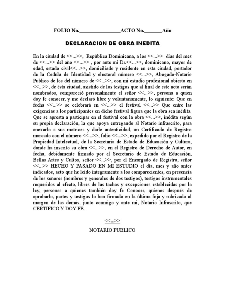 Declaracion Obra Inedita | PDF