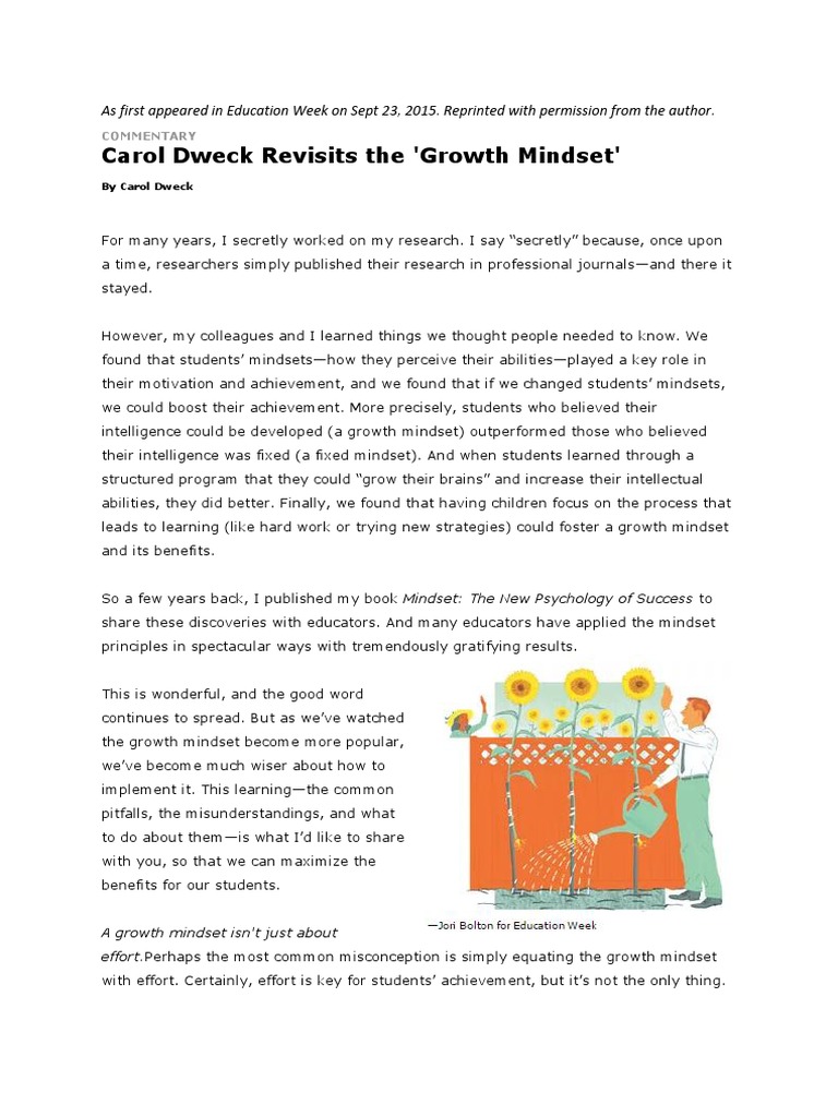 Carol Dweck Revisits The 'Growth Mindset' | PDF | Mindset | Psychology
