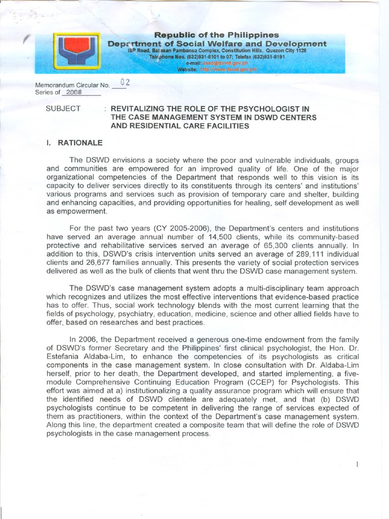 Psychologist's Role in DSWD Care | PDF | Psychological Evaluation ...