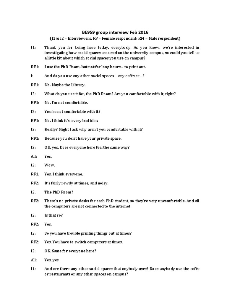Group Interview Transcript | PDF | Lunch
