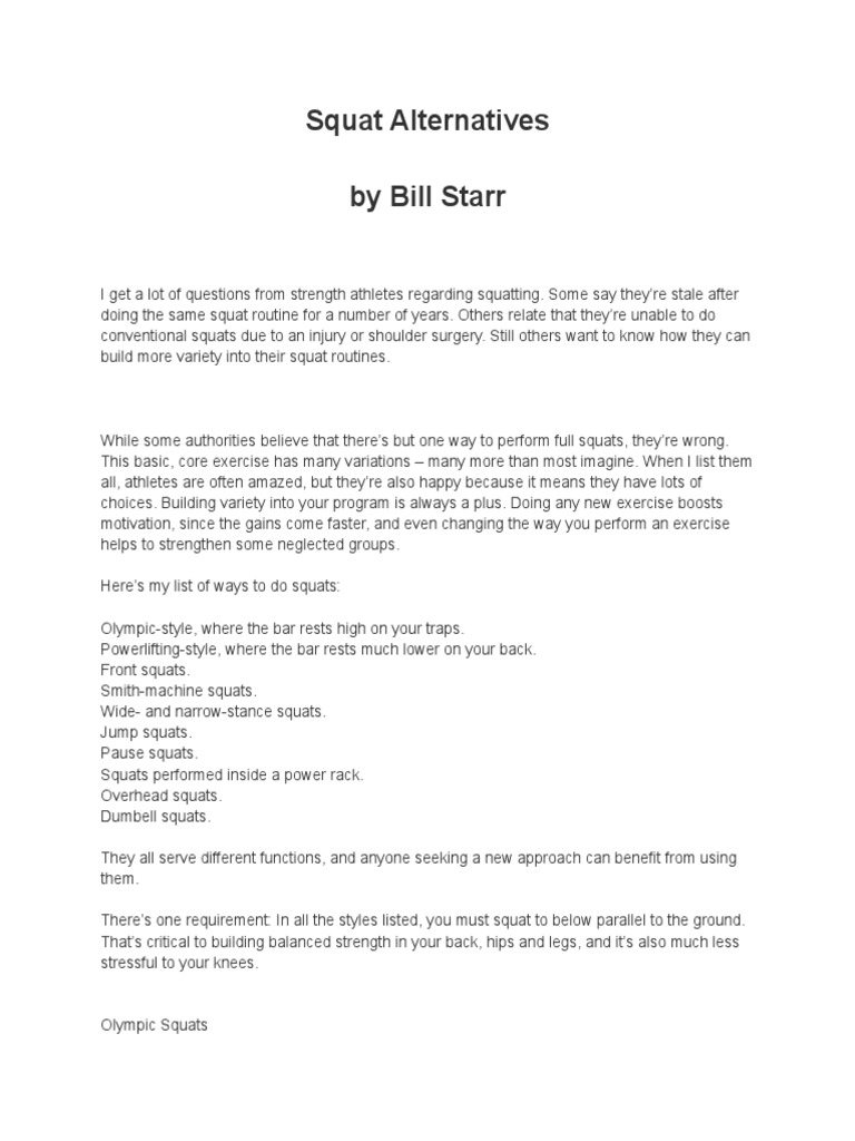Bill Starr - Squat Alternatives | PDF | Weight Training | Dance Science
