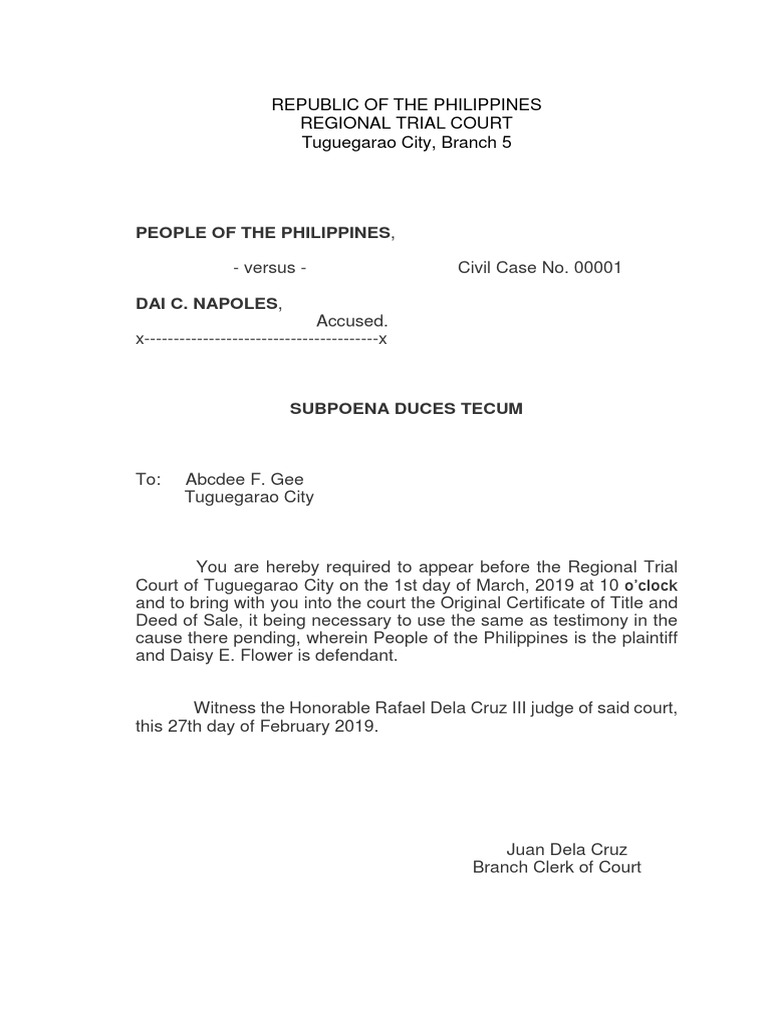 Republic of The Philippines Regional Trial Court Tuguegarao City ...