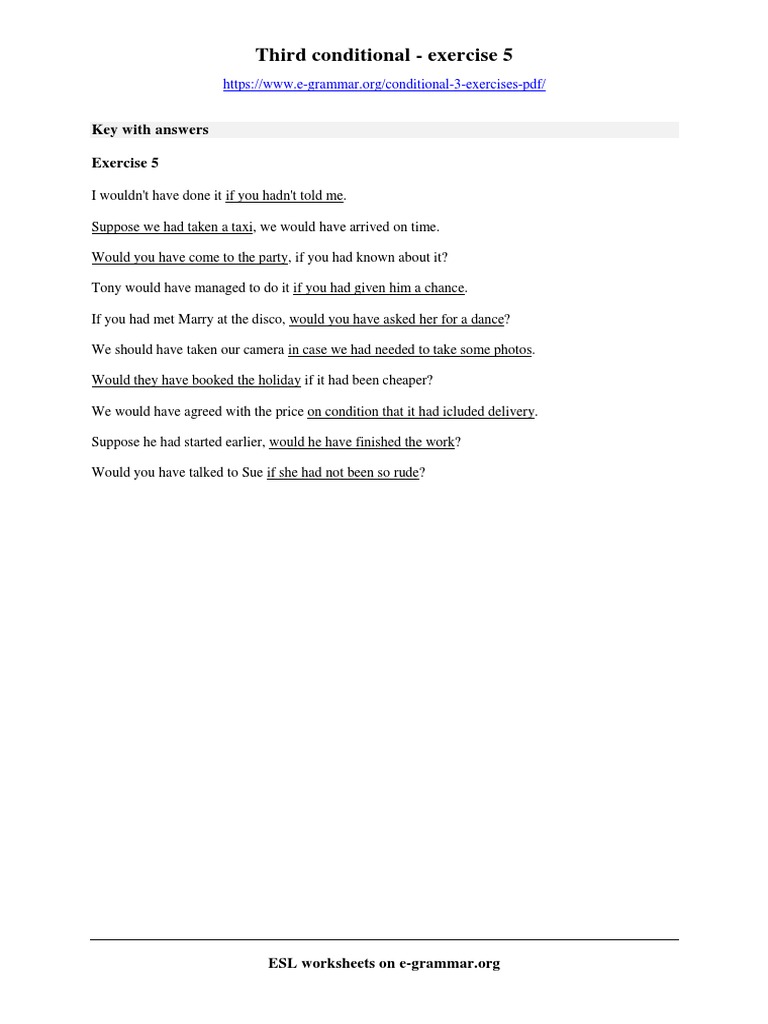 Third Conditional Exercise 5 Key PDF | PDF
