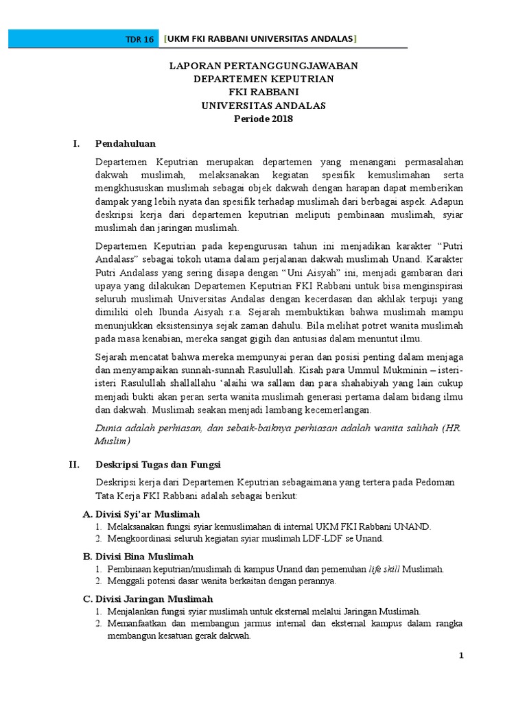 LPJ Keputrian 16 | PDF