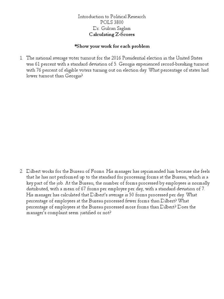 Z Scores Worksheet | PDF