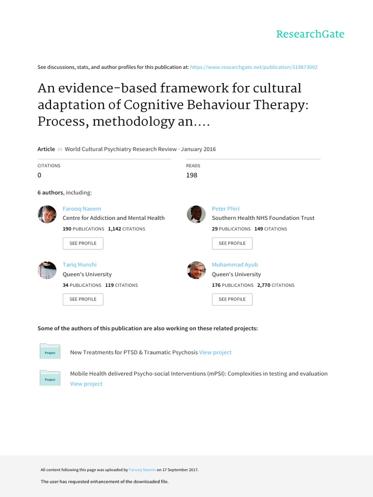Cultural Adaptation of CBT | PDF | Cognitive Behavioral Therapy ...