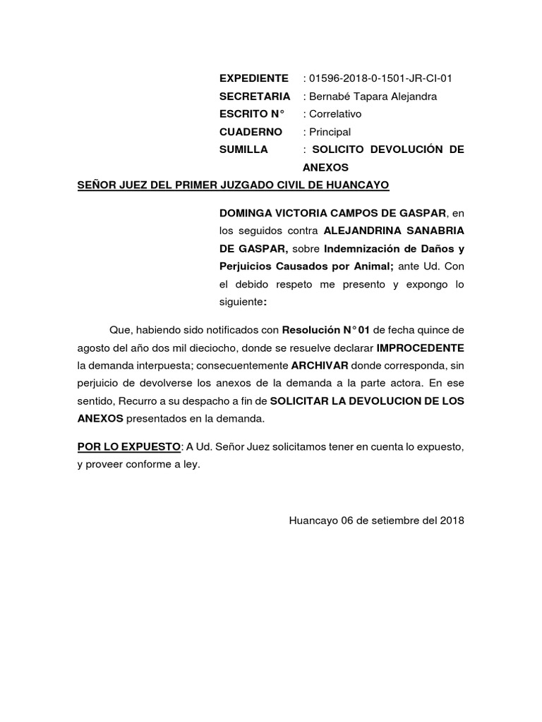 Escrito de Devolucion de Anexo | PDF