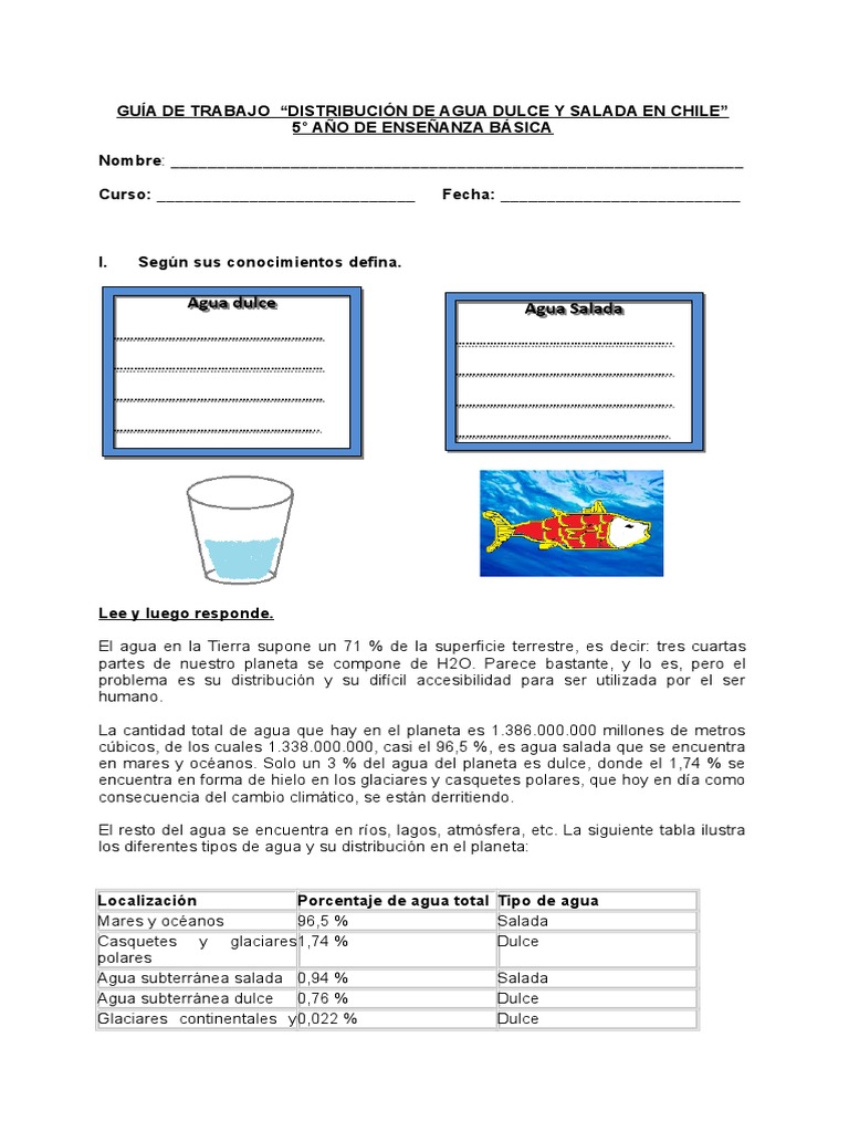 Guia 2 Distribucion de Agua Dulce y Salada en Chile | Tierra | Agua