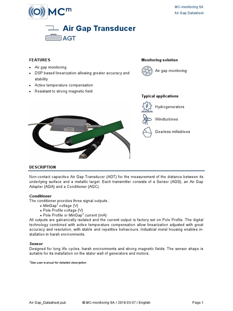 Air Gap Datasheet | PDF | Coaxial Cable | Sensor