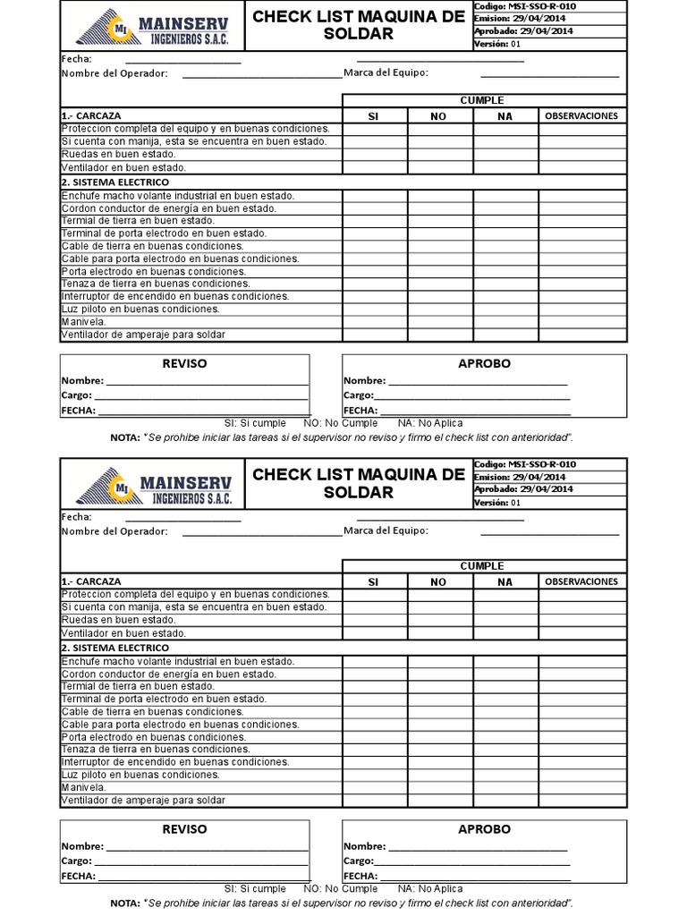 Check List - Maquina de Soldar | PDF | Soldadura | Construcción