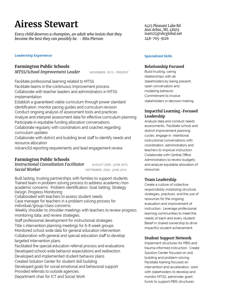 As Resume Allen Elementary Final | Download Free PDF | Teachers ...