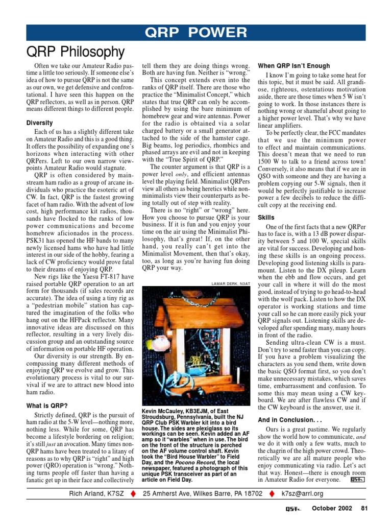 ARRL - QRP Power | PDF | Amateur Radio | Radio