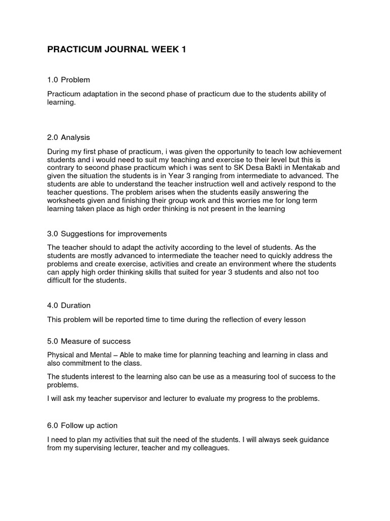 Practicum Journal Week 1 | PDF