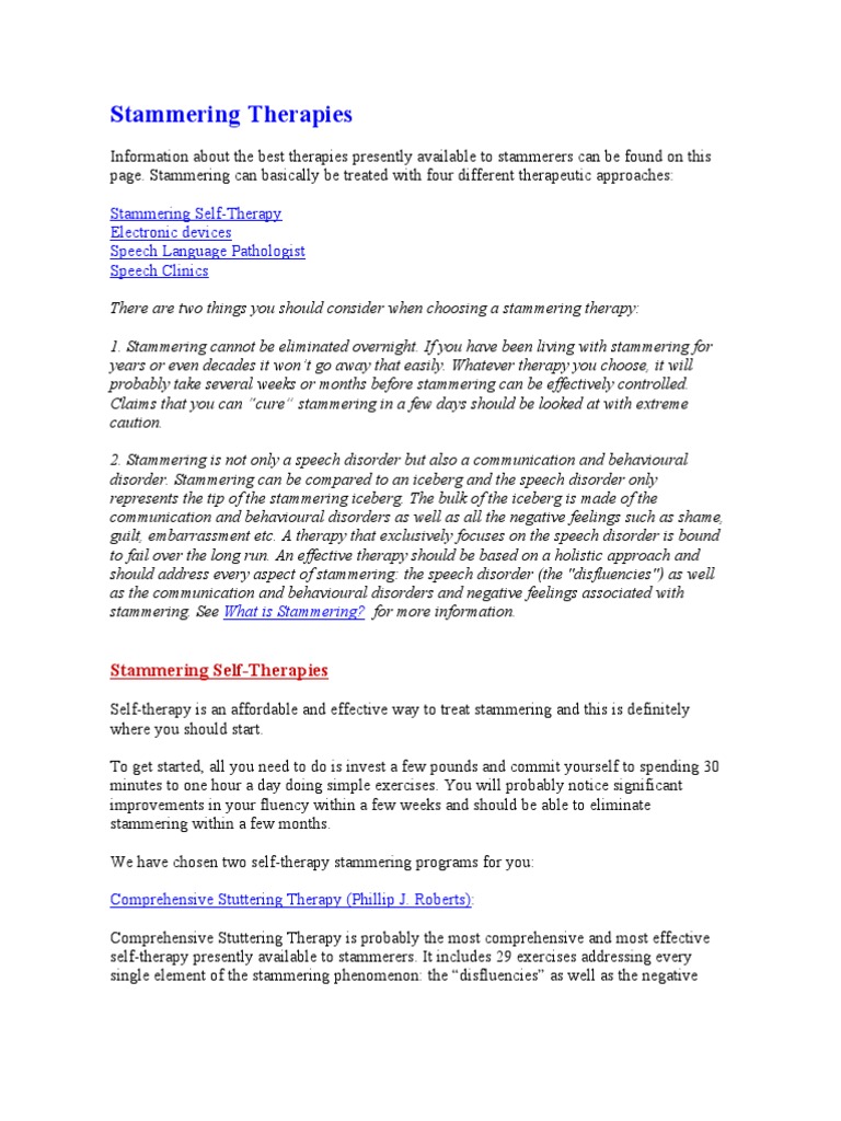 Stammering Therapies | PDF | Stuttering | Psychology