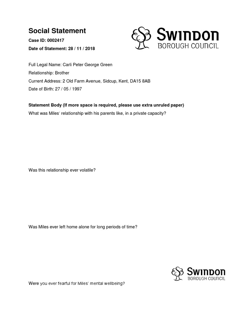 Social Statement: Case ID: 0002417 Date of Statement: 28 / 11 / 2018 ...