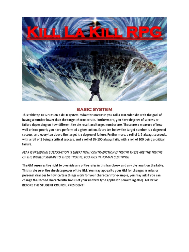 Kill La Kill RPG | PDF | Role Playing Games | Tabletop Role Playing Game