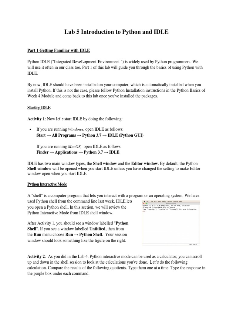 Lab 5 Introduction To Python and IDLE | PDF | Shell (Computing ...