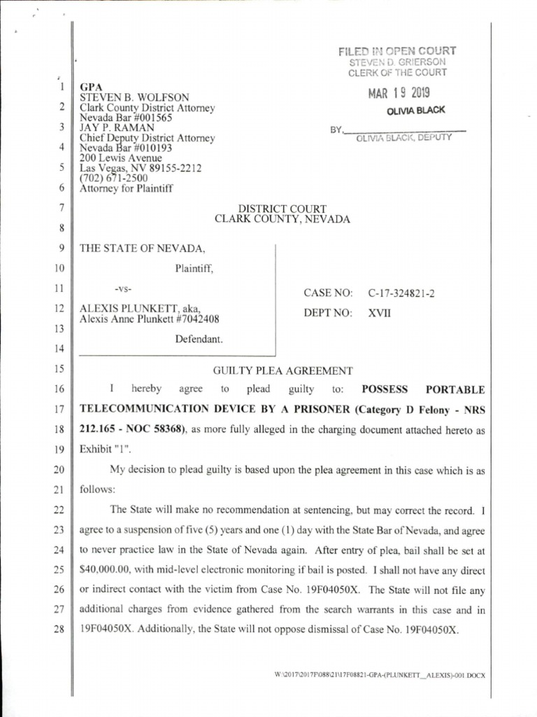 Alexis Plunkett Plea Deal | PDF
