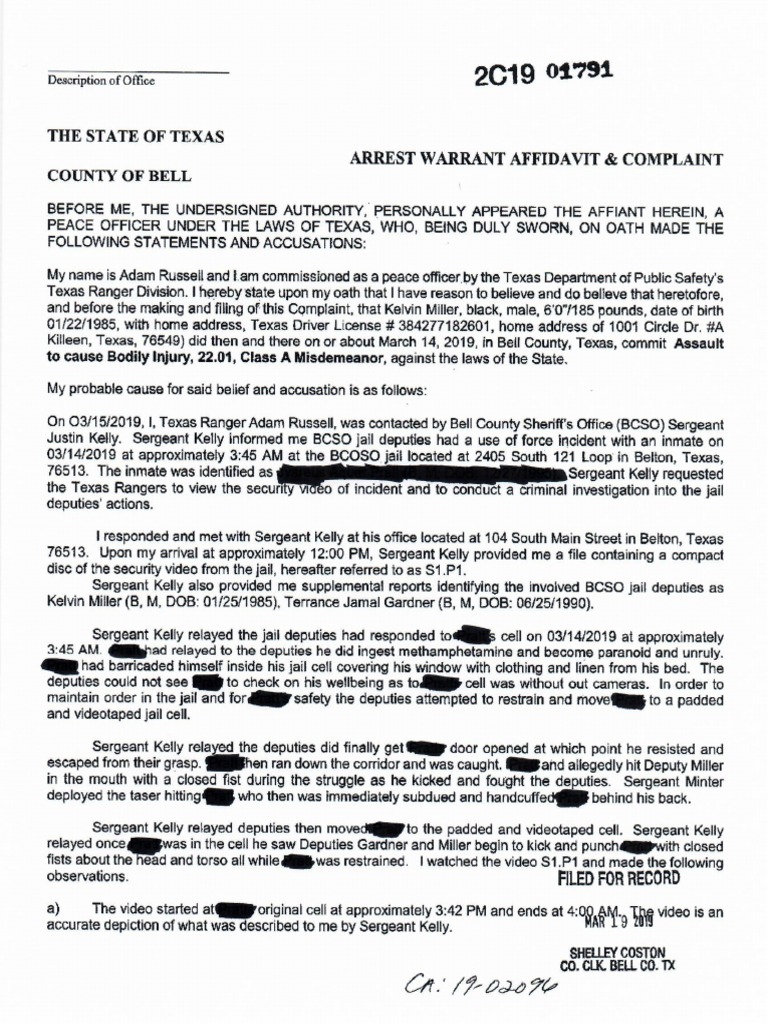 Texas Ranger Arrest Warrant Affidavit and Complaint | PDF