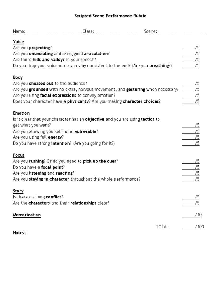 Scripted Scene Performance Rubric | PDF | Career & Growth