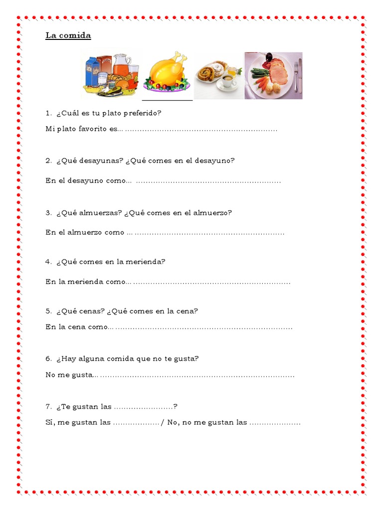 Ejercicios sobre la comida en español | PDF