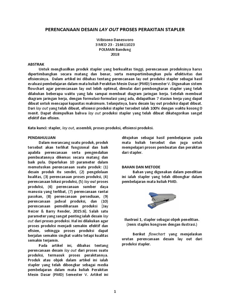 Desain Layout Proses Perakitan Stapler | PDF