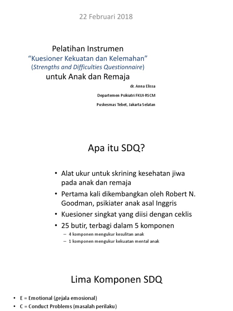 Kuesioner SDQ untuk Anak dan Remaja | PDF