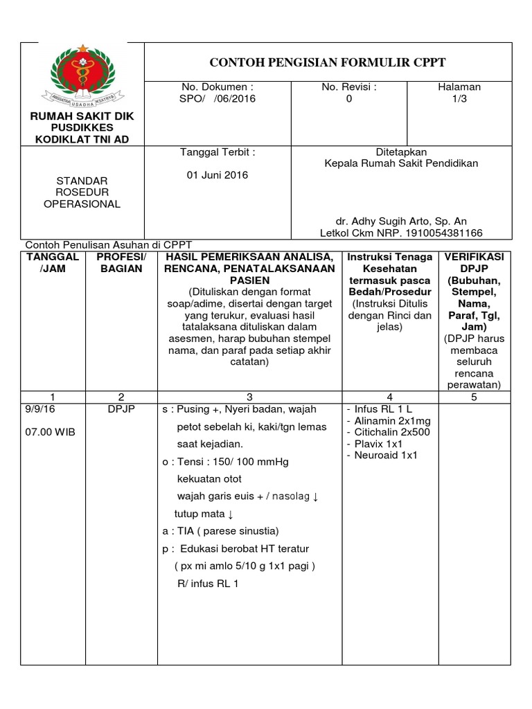 Panduan Pengisian Formulir CPPT | PDF
