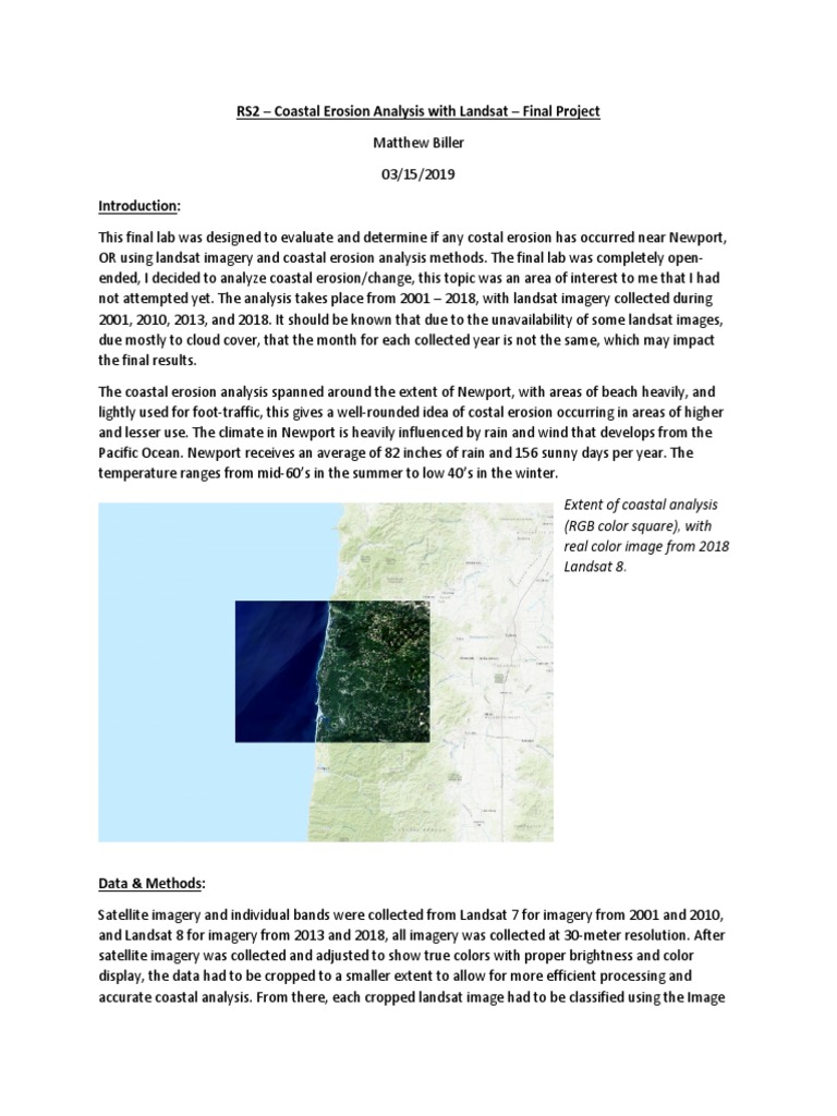 RS2 - Coastal Erosion Analysis With Landsat - Final Project | PDF ...