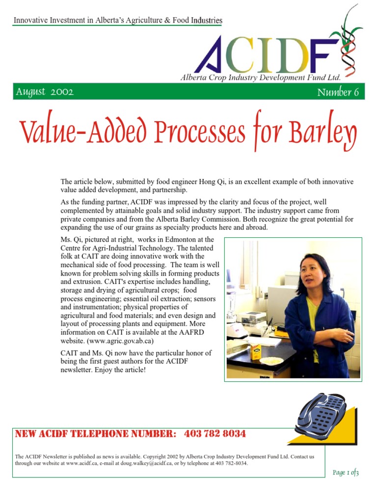 Value-Added Processes For Barley | PDF | Barley | Food Processing
