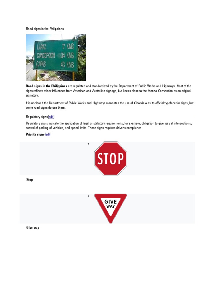 Road Signs in The Philippines | PDF | Traffic | Controlled Access Highway