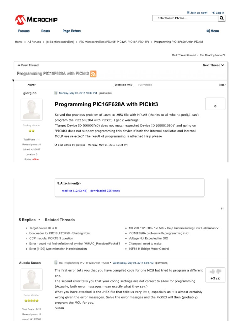 Programming PIC16F628A With PICkit3 - Microchip | PDF