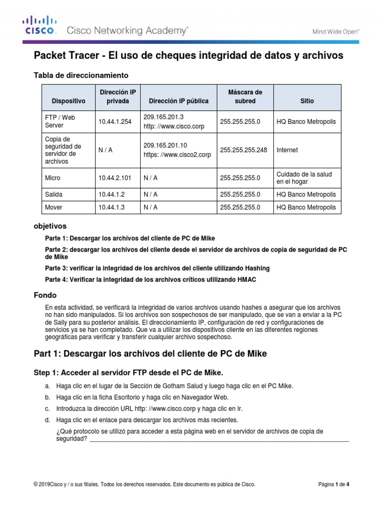 2.5.2.7 Packet Tracer - Using File and Data Integrity Checks - En.es | PDF | Protocolo de ...